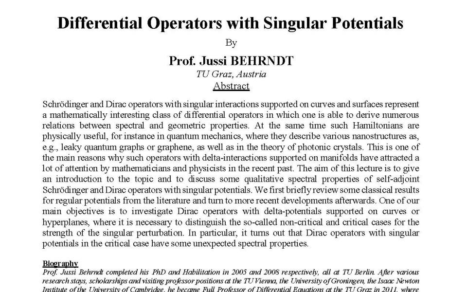 Department of Mathematics - Mathematics Colloquium - Differential Operators with Singular ...